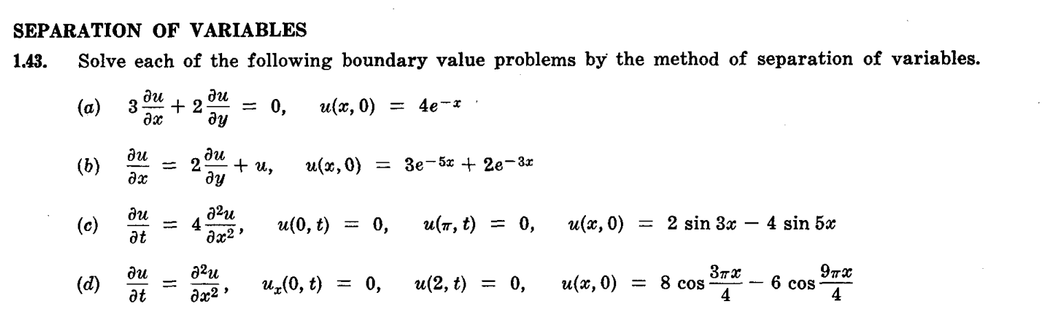 Solved SEPARATION OF VARIABLES 1.43. Solve each of the | Chegg.com