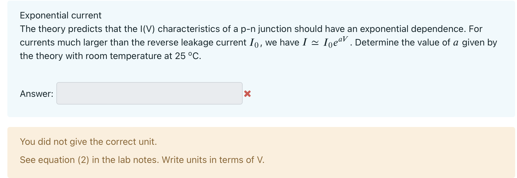 Solved Exponential current The theory predicts that the I(V) | Chegg.com