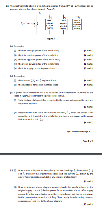 Q2. ﻿The electrical installation in a workshop is | Chegg.com
