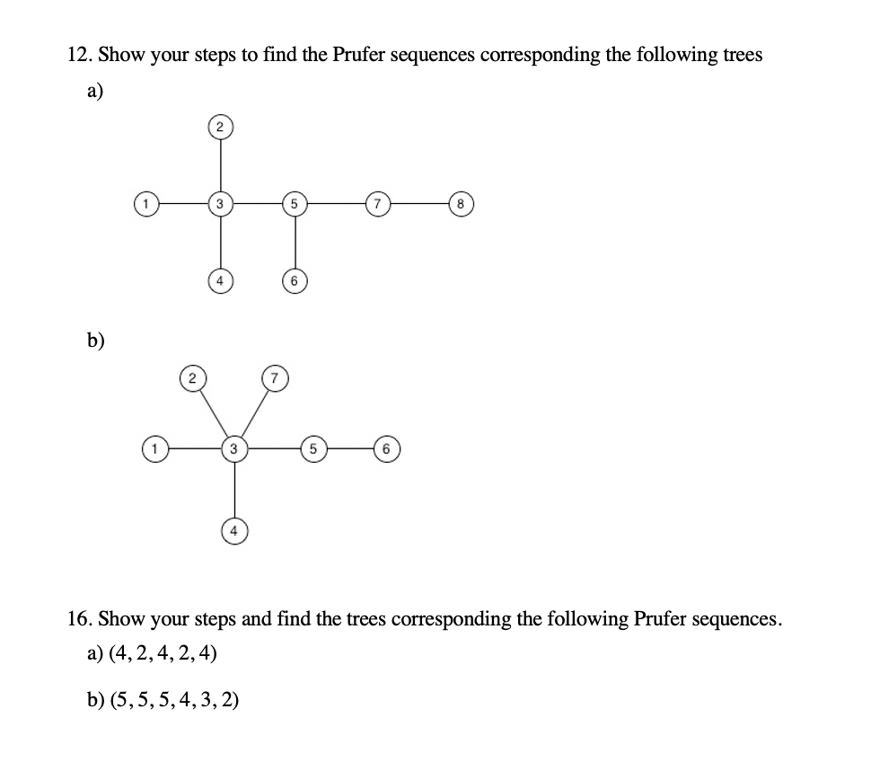 Solved 12. Show your steps to find the Prufer sequences | Chegg.com