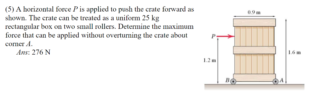Solved (5) A horizontal force P is applied to push the crate | Chegg.com