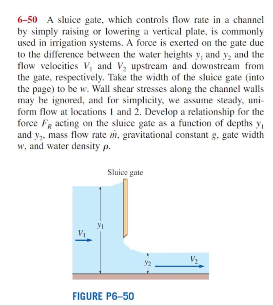 Solved 6–50 A sluice gate, which controls flow rate in a | Chegg.com