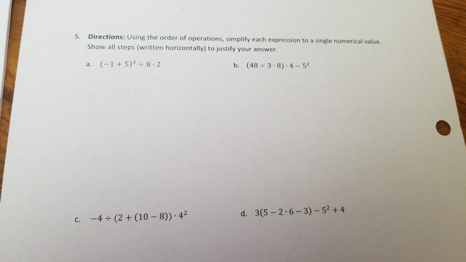 Solved Directions: Using the order of operations, simplify | Chegg.com