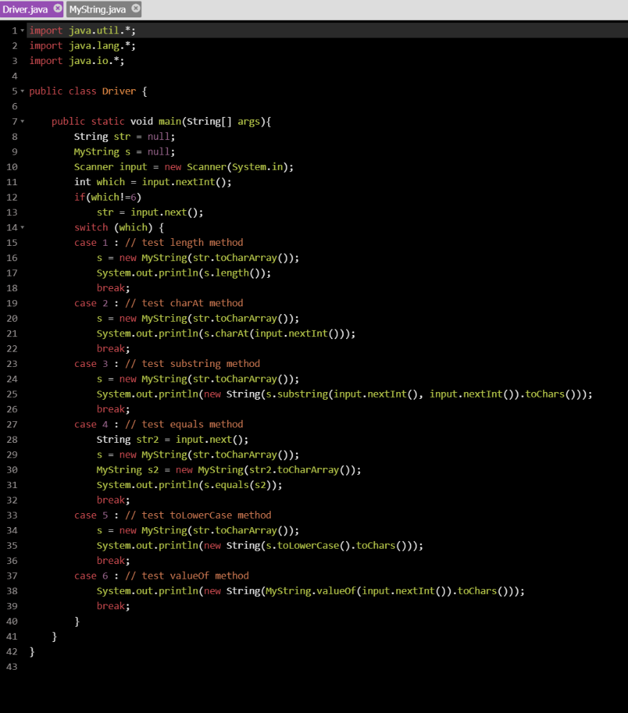 Solved 8 9 14 Driver.java MyString.java 1- import | Chegg.com