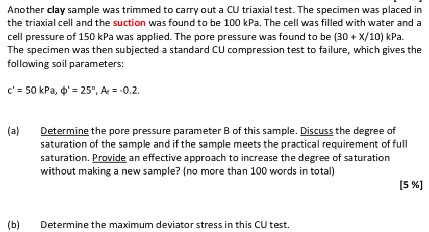 Solved Another clay sample was trimmed to carry out a CU | Chegg.com