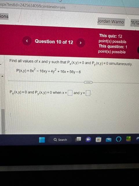 Solved Find All Values Of X And Y Such That Px X Y 0 And