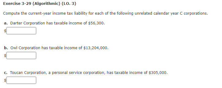 Solved Exercise 3-29 (Algorithmic) (LO. 3) Compute the | Chegg.com