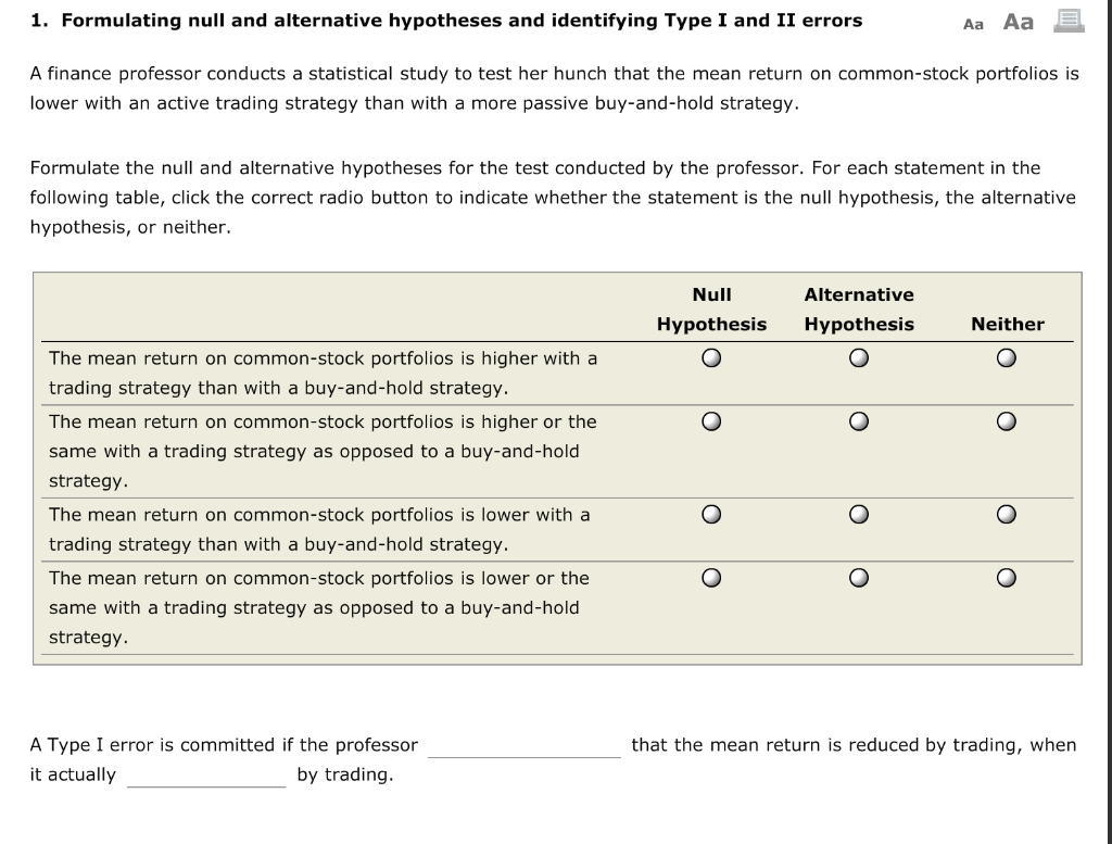 Solved 1. Formulating null and alternative hypotheses and | Chegg.com