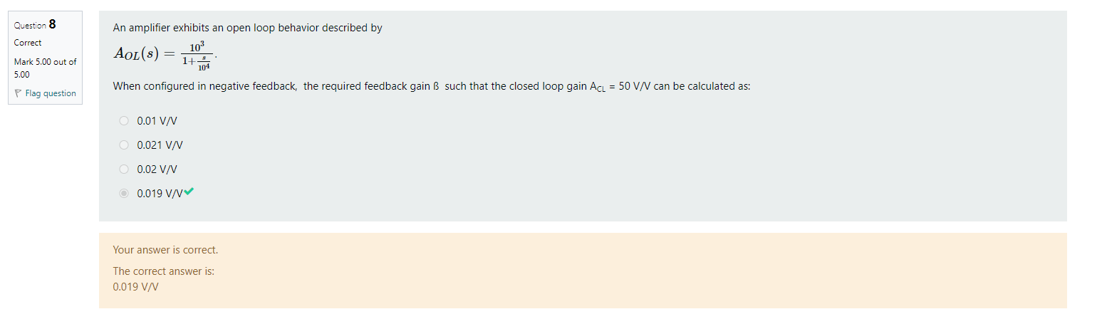 Solved An amplifier exhibits an open loop behavior described | Chegg.com