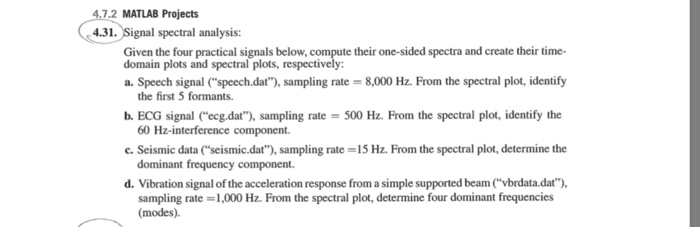 4.7.2 MATLAB Projects .31. Signal spectral analysis: | Chegg.com
