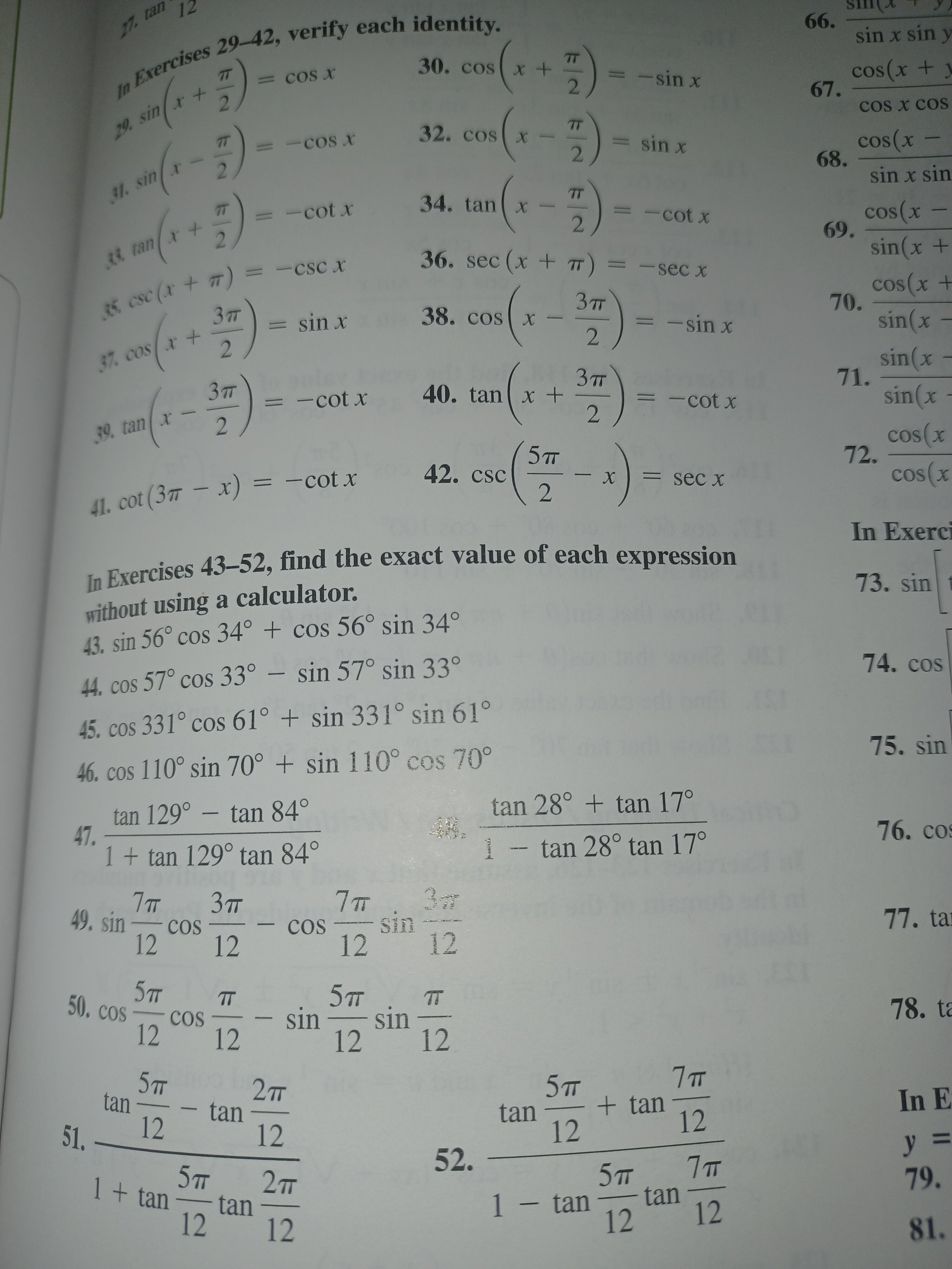 Solved 12 66. sinxsin 10. arer 29(x+2π)=cosx 31. | Chegg.com