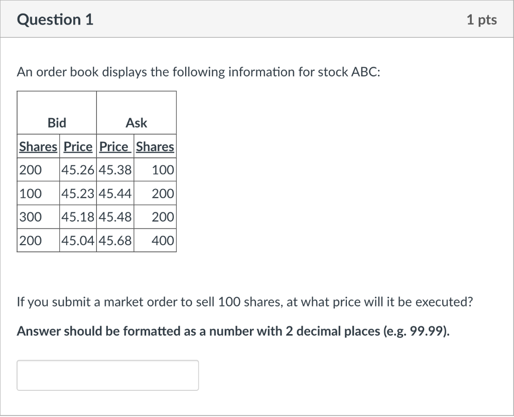 Solved An order book displays the following information for | Chegg.com