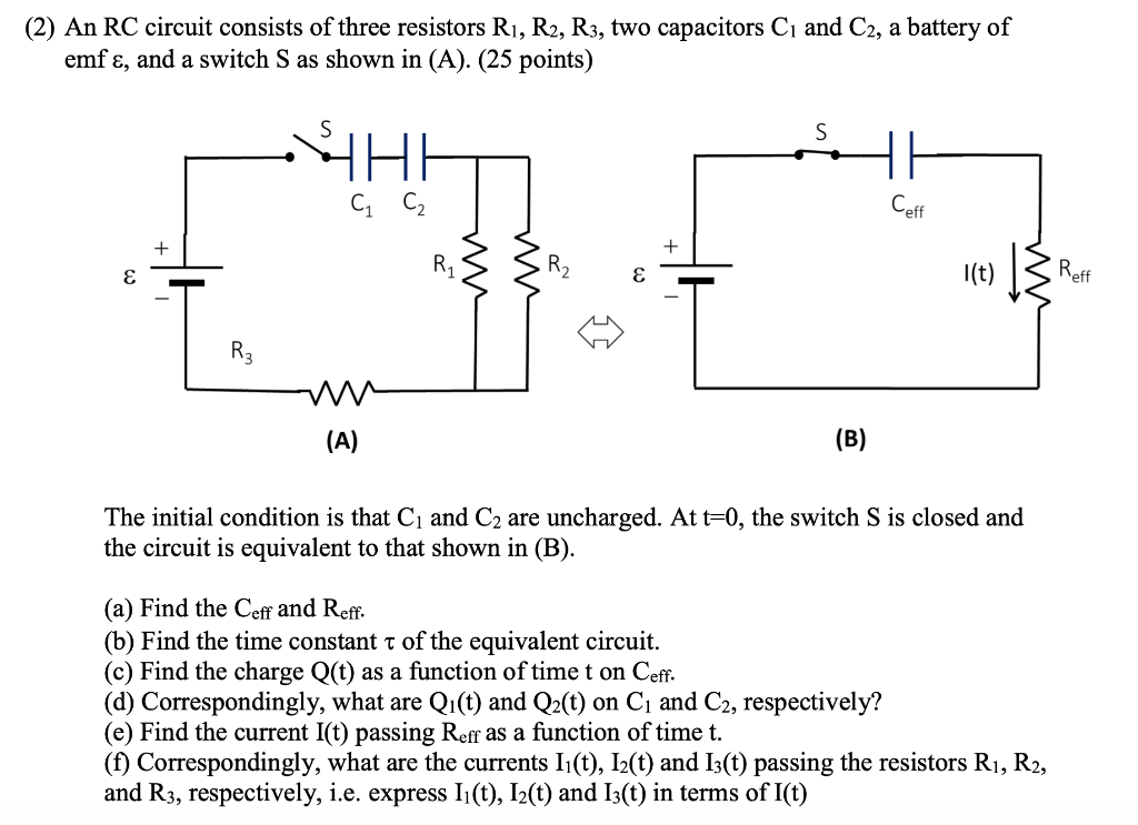 Solved (2) An RC circuit consists of three resistors R1, R2, | Chegg.com