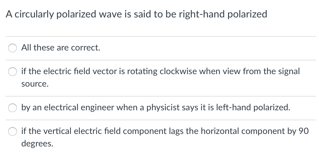 Solved A circularly polarized wave is said to be right-hand | Chegg.com