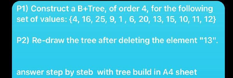 Solved P1) Construct a B+Tree, of order 4, for the following | Chegg.com