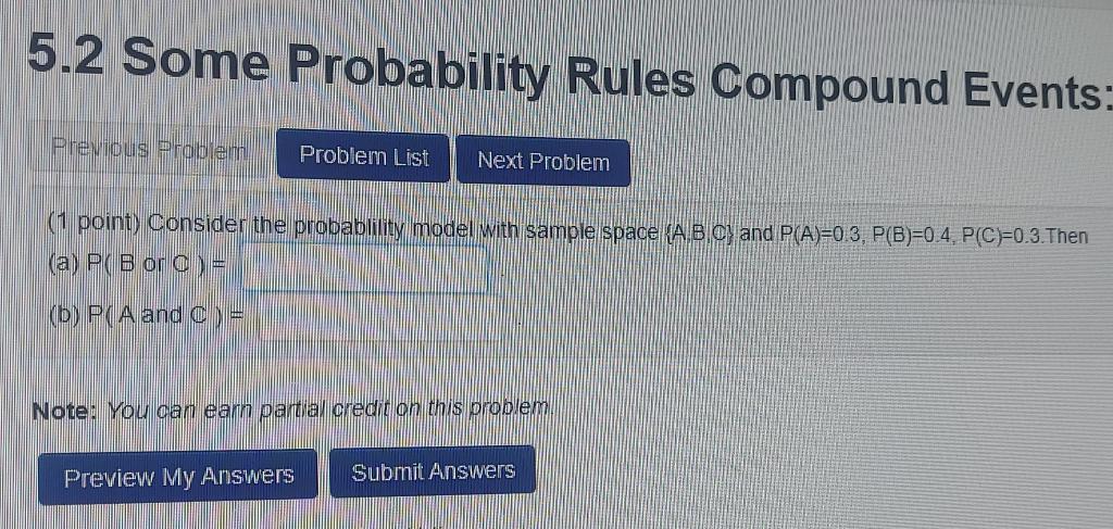Solved 5.2 Some Probability Rules Compound Events: Previous | Chegg.com