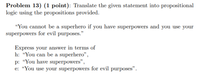 Solved Problem 13) (1 point): Translate the given statement | Chegg.com