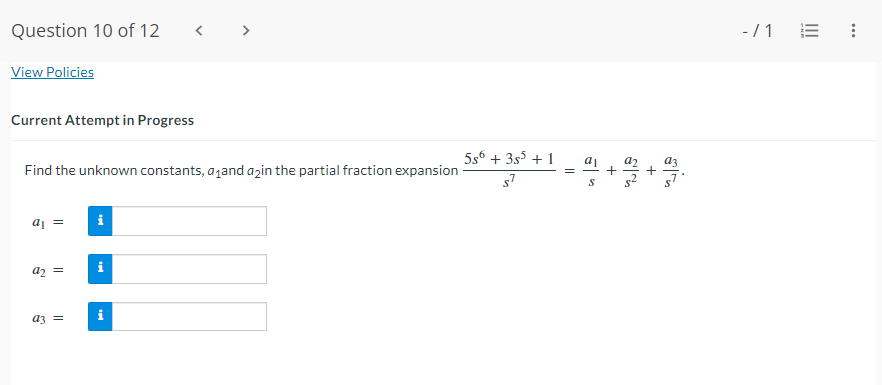 Solved Find the unknown constants, a1 and a2 in the partial | Chegg.com