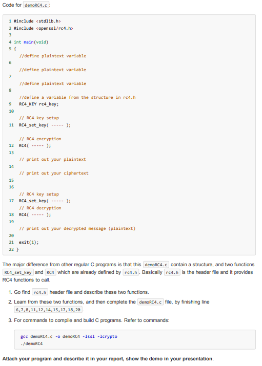 Assignment 4: RC4 with OpenSSL Programming (20 | Chegg.com
