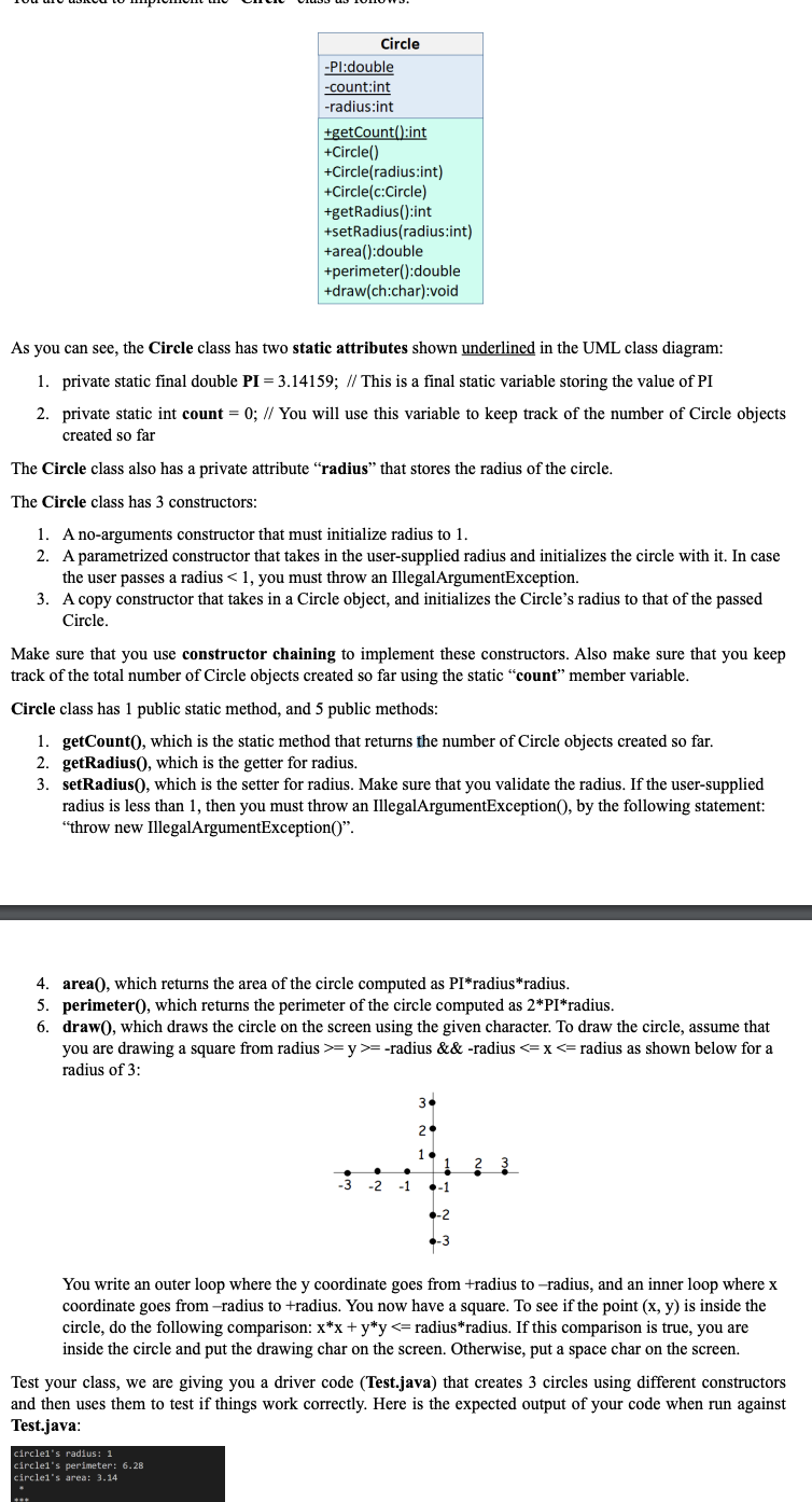 Solved As you can see, the Circle class has two static | Chegg.com