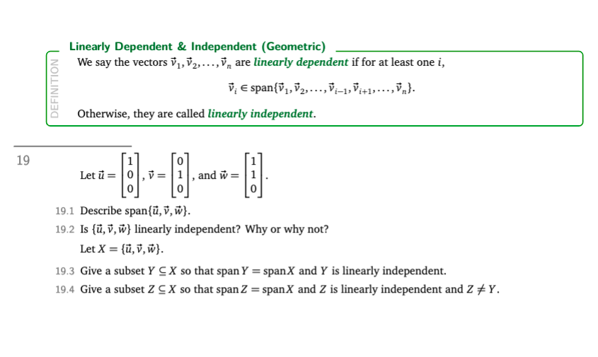 Solved Linearly Dependent \& Independent (Geometric) We say | Chegg.com