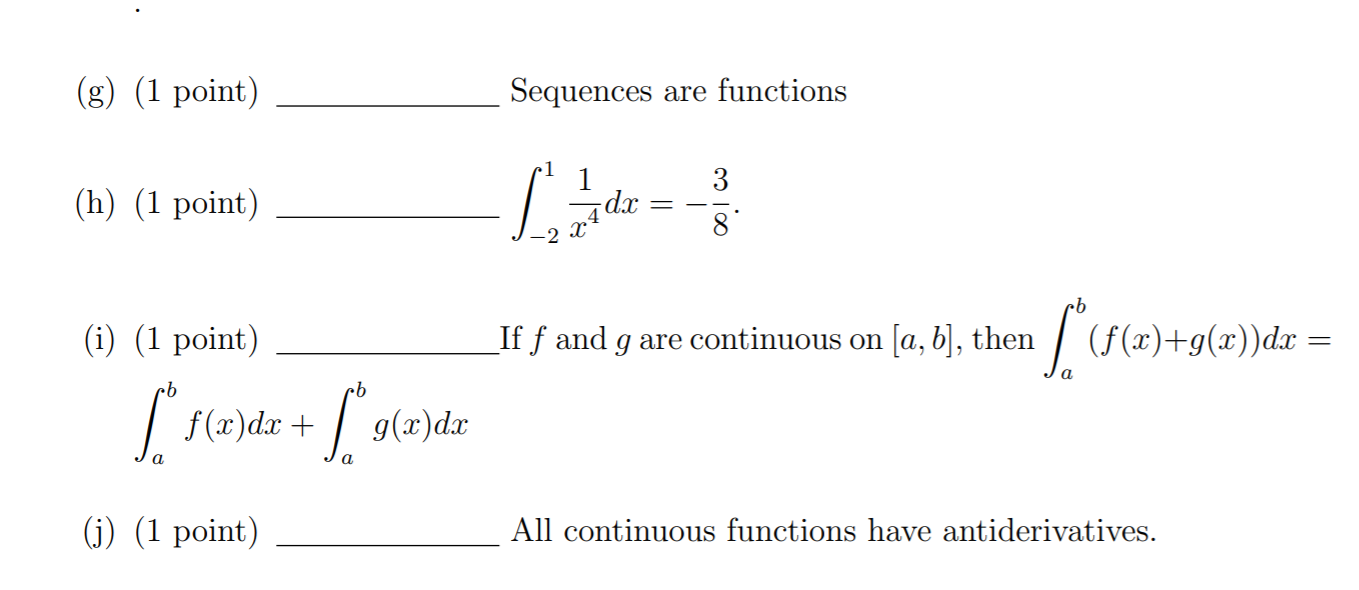 Solved (g) (1 point) Sequences are functions 1 3 (h) (1 | Chegg.com