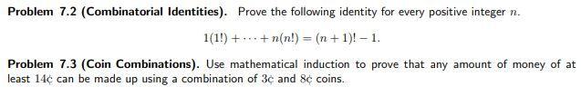 Solved Problem 7.2 (Combinatorial Identities). Prove the | Chegg.com