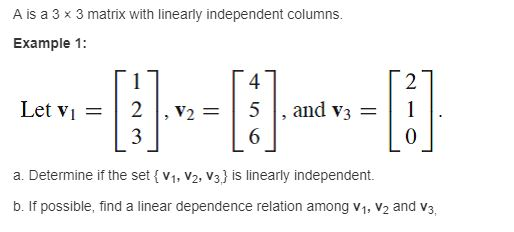 Linearly Independent Columns Of A Matrix
