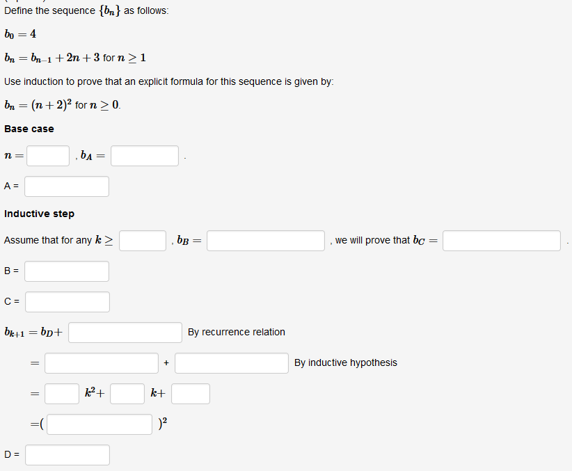 Solved Define the sequence {bn} as follows: b0=4bn=bn−1+2n+3 | Chegg.com