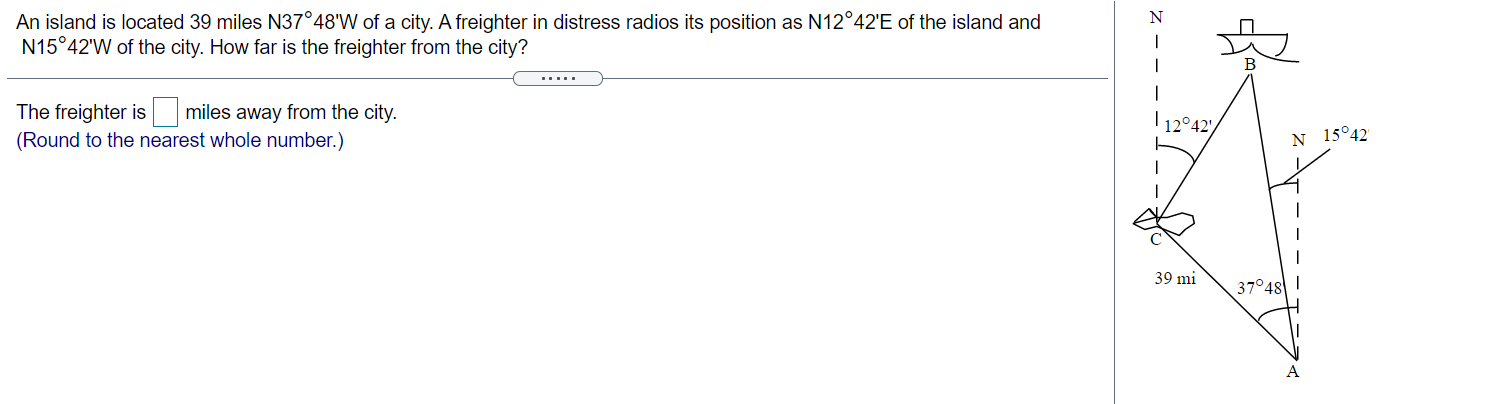 Solved An island is located 39 miles N37° 48'W of a city. A | Chegg.com