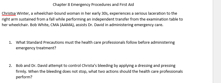 Solved Chapter 8 Emergency Procedures and First Aid hristsa | Chegg.com