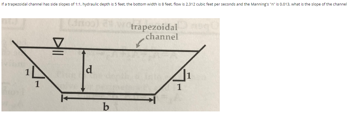 Solved If a trapezoidal channel has side slopes of 1:1, | Chegg.com