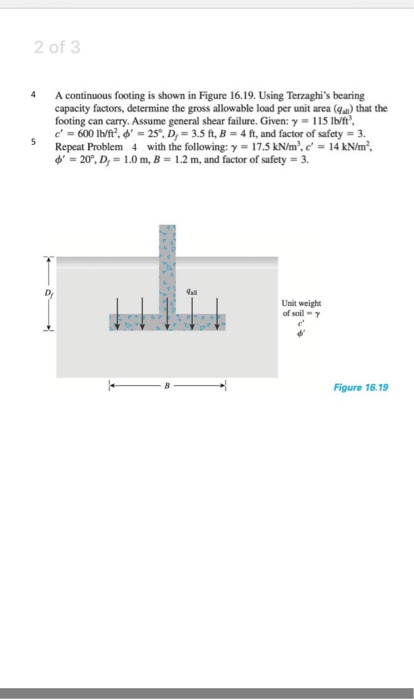 Solved 2 of 3 4 A continuous footing is shown in Figure | Chegg.com