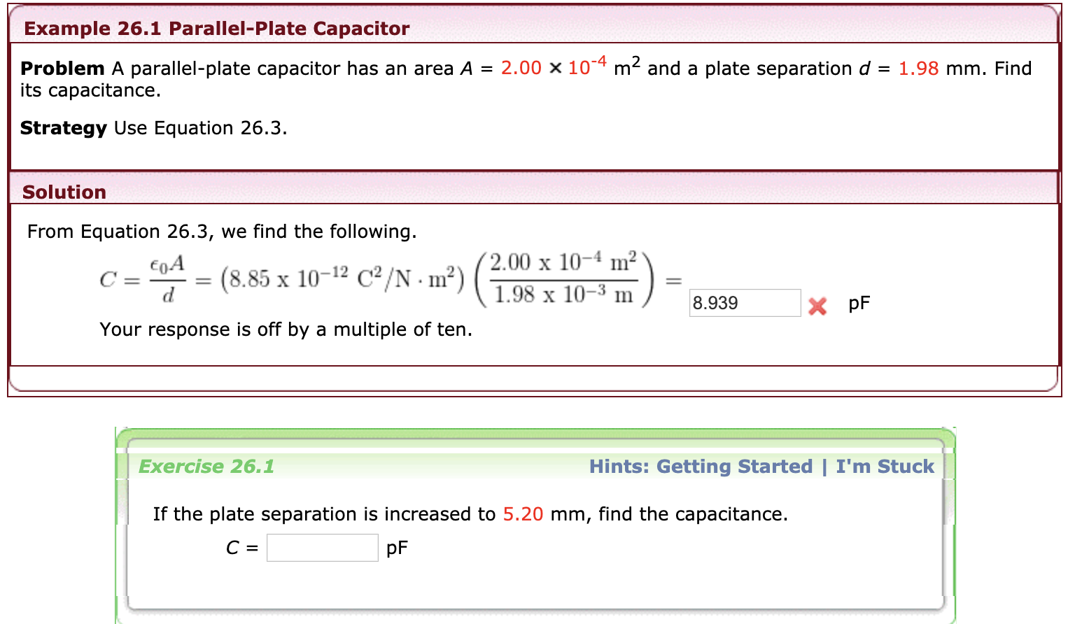 Solved Example 26.1 Parallel-Plate Capacitor Problem A | Chegg.com