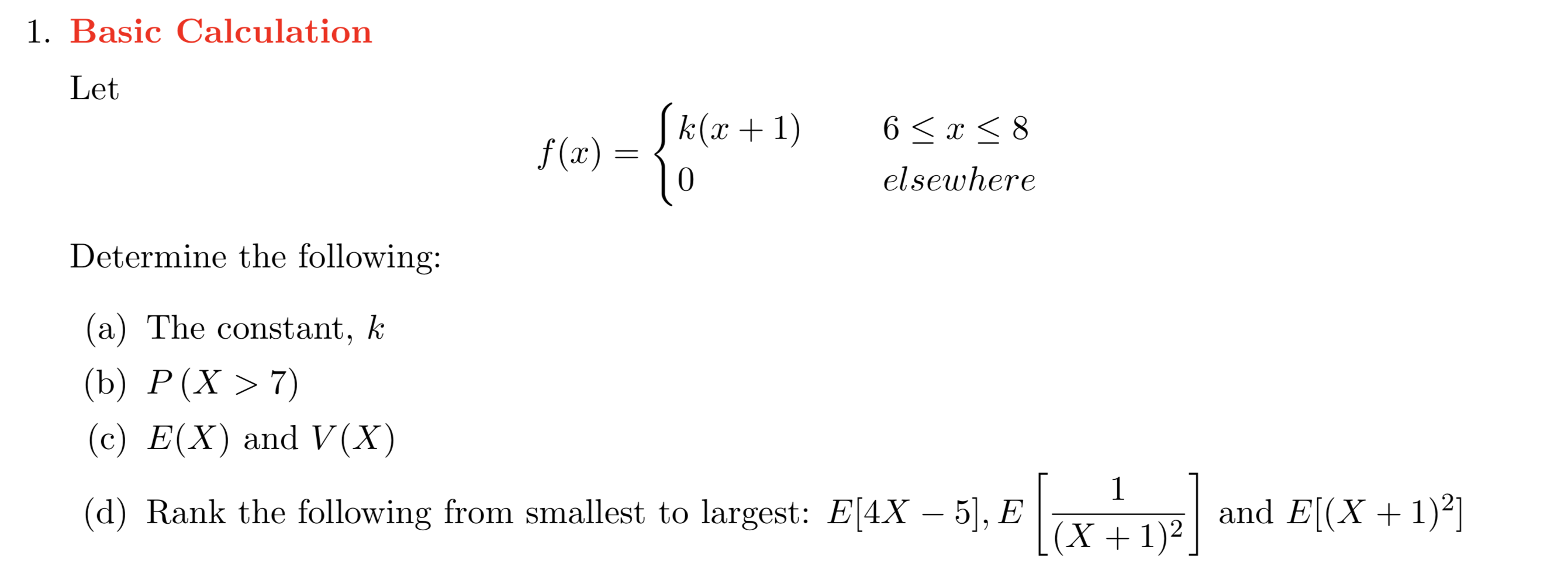 Solved 1. Basic Calculation Let ſk(x + 1) f(x) = 6