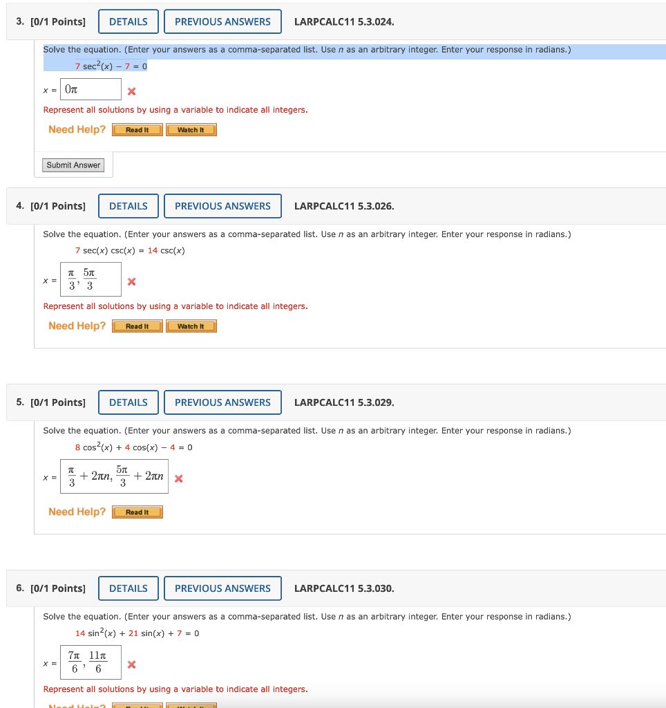 Solved Solve the equation. (Enter your answers as a | Chegg.com