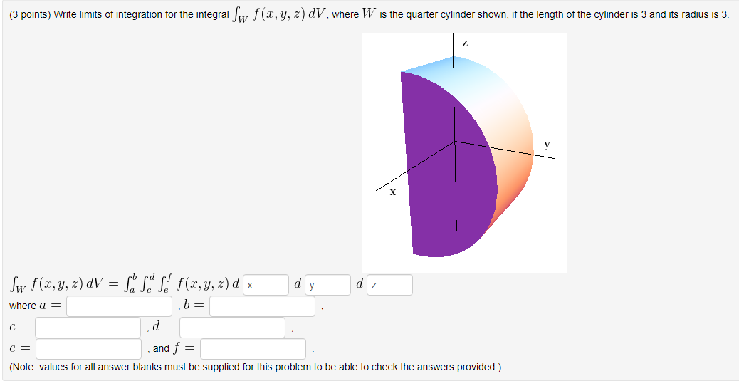 Solved (3 points) Write limits of integration for the | Chegg.com