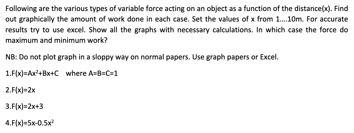 Solved Following are the various types of variable force | Chegg.com