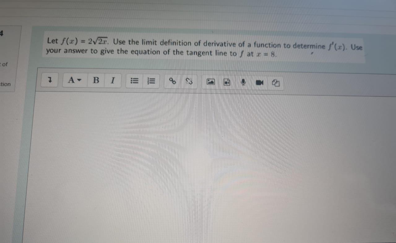 Solved 4 of stion Let f(x) = 2√2. Use the limit definition | Chegg.com