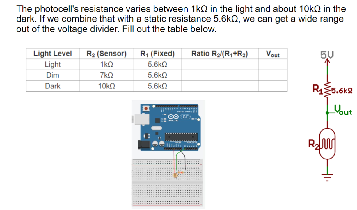 Solved The photocell's resistance varies between 1kΩ in the | Chegg.com