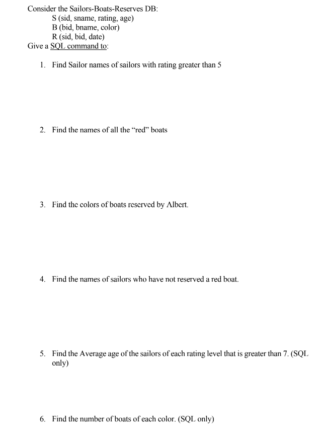 Solved Consider the Sailors-Boats-Reserves DB: S (sid, | Chegg.com