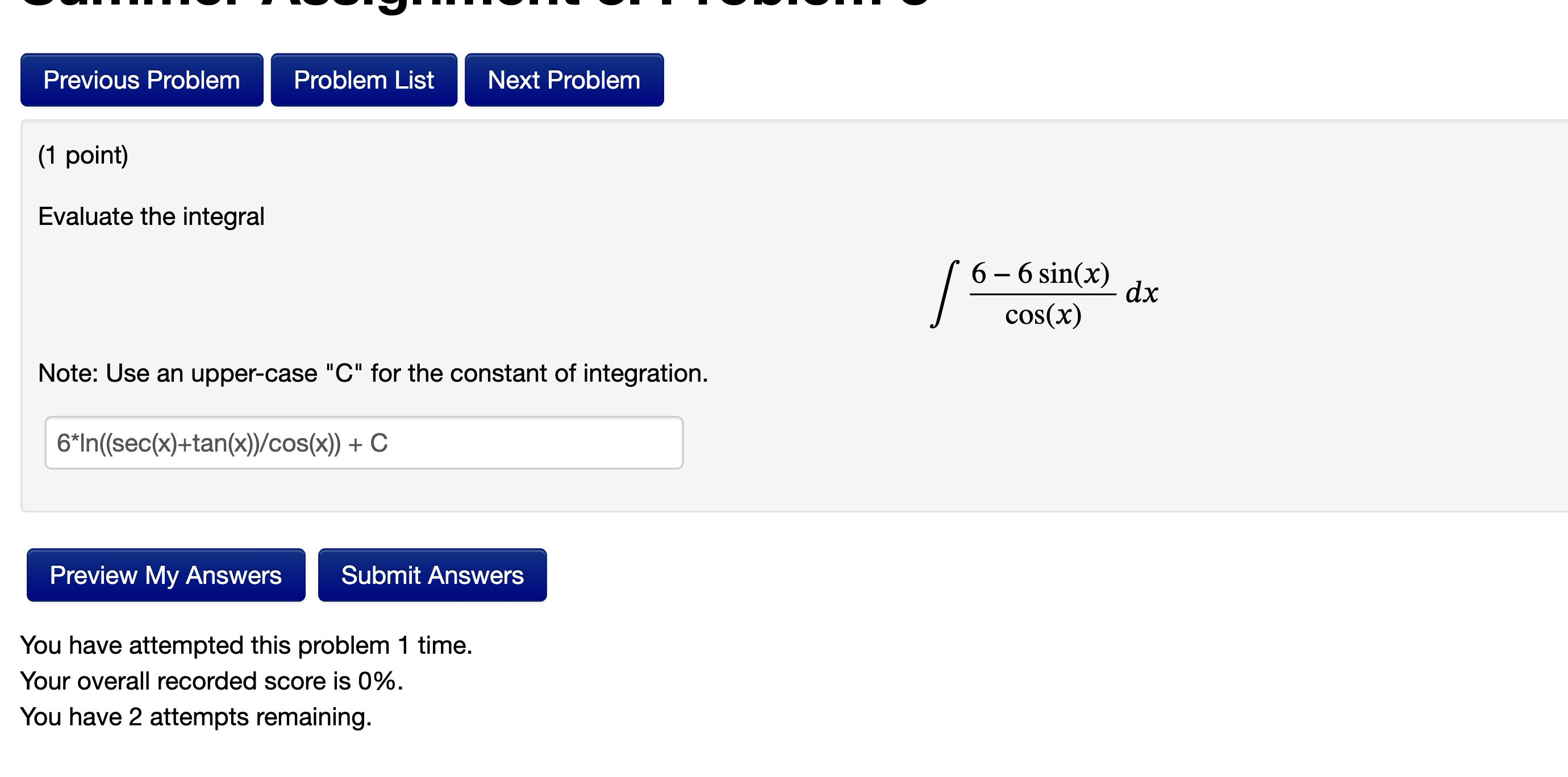 Solved code class="asciimath">(1 ﻿point) ﻿Evaluate the | Chegg.com