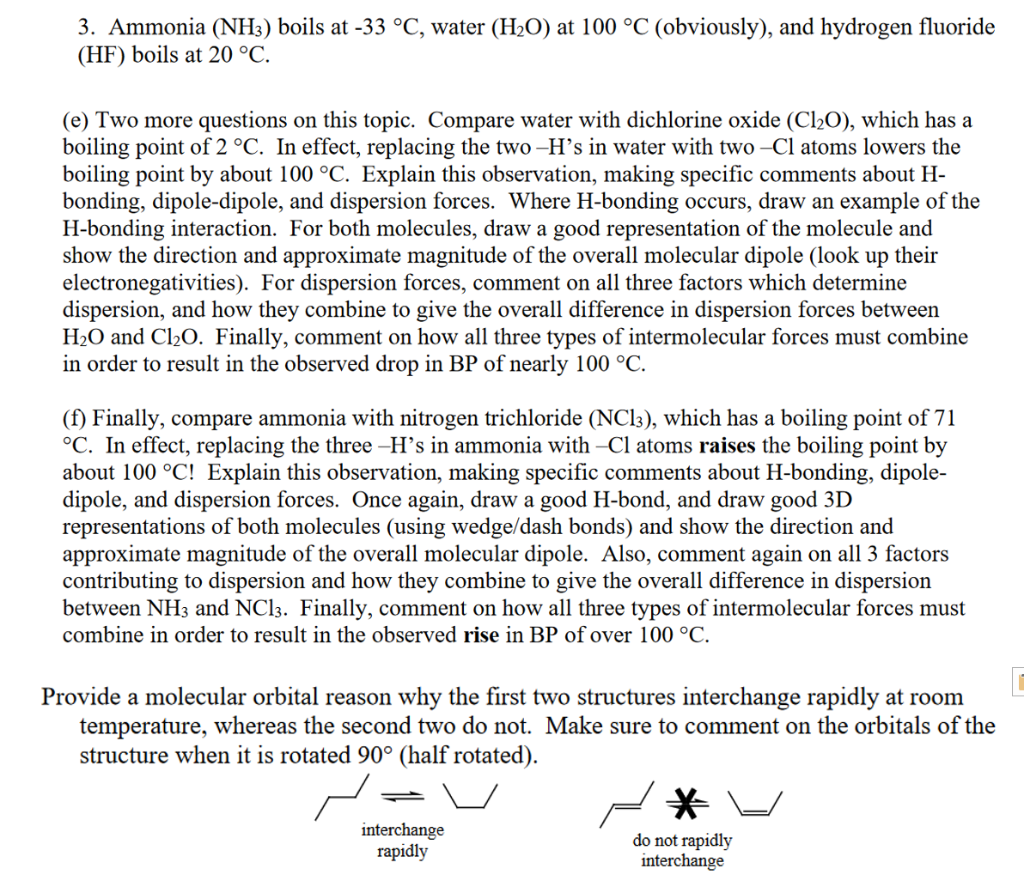 Solved 3. Ammonia (NH3) boils at -33 °C, water (H2O) at 100 | Chegg.com