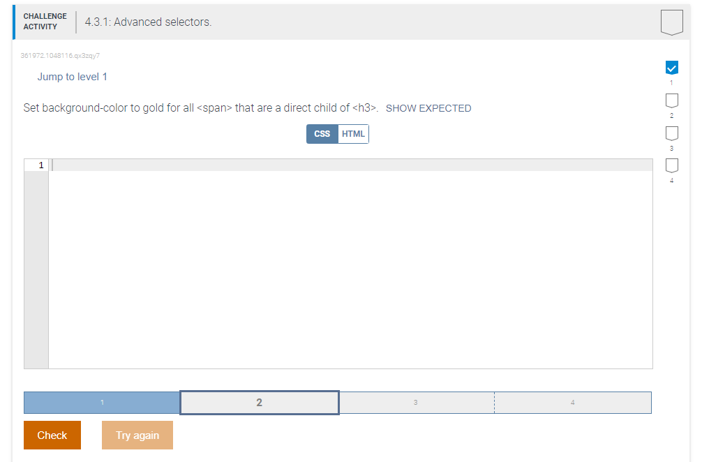Solved CHALLENGE ACTIVITY 4.3.1: Advanced selectors. | Chegg.com