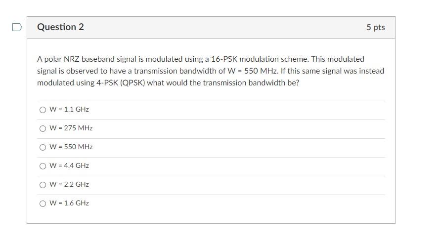 Solved A Polar Nrz Baseband Signal Is Modulated Using A 
