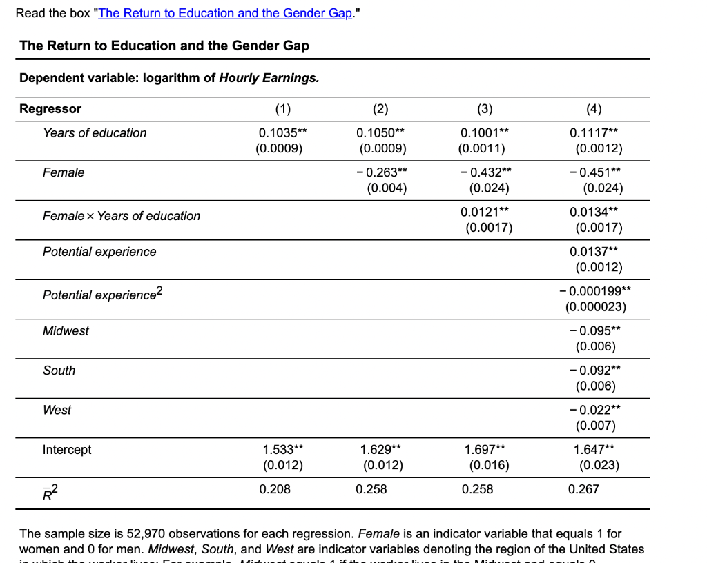 Solved Read the box "The Return to Education and the Gender | Chegg.com