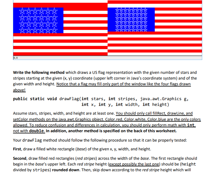 Solved Write the following method which draws a US flag | Chegg.com