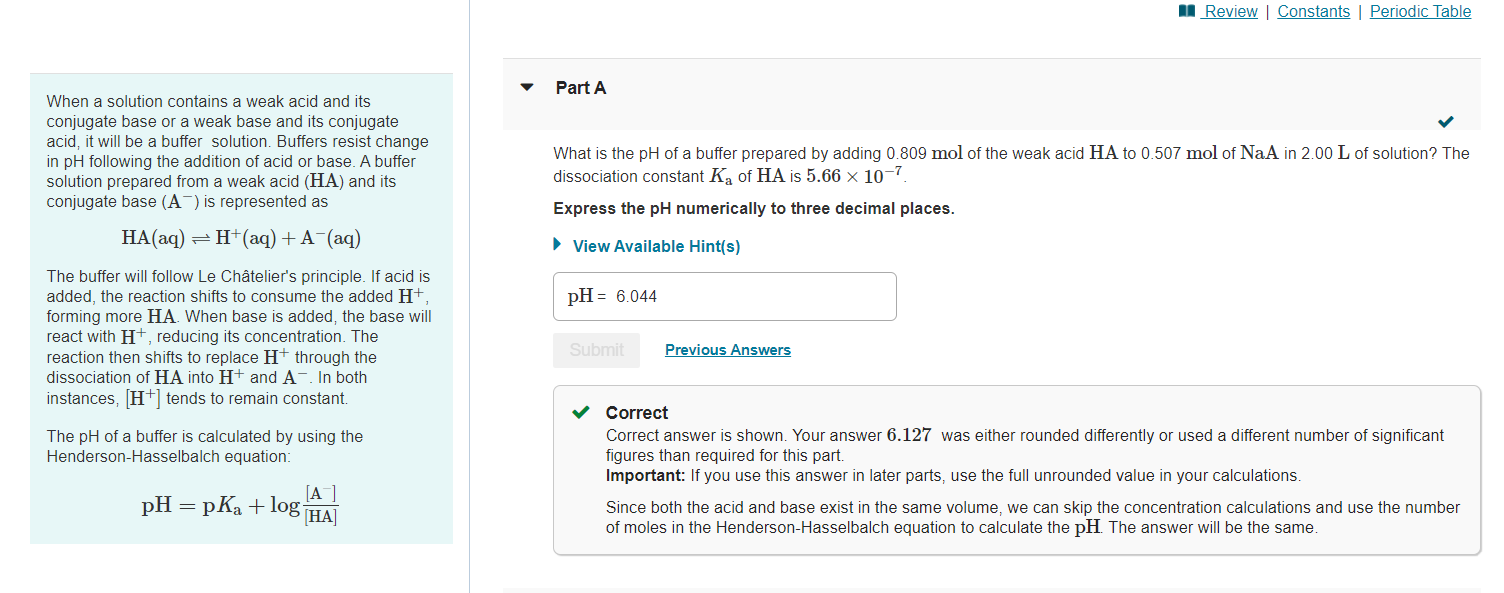 Solved When a solution contains a weak acid and its | Chegg.com