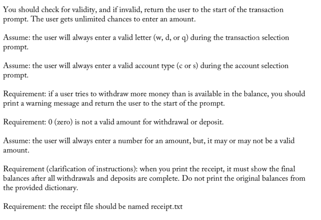 Solved Prompt Write a bank ATM (automated teller machine) | Chegg.com