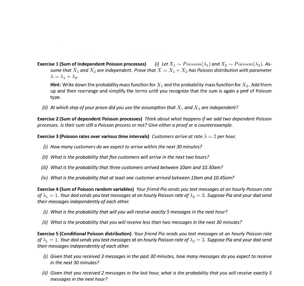 Solved Exercise 1 (Sum of independent Poisson processes) () | Chegg.com